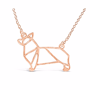 Corgi Necklace, Corgi Origami Necklace, Corgi Gifts Perfect For Dog Lovers, Dog Jewelry For Women, Dog Necklaces For Lovers Of Corgis, Gift For Corgi Lovers (Rose Gold Tone)