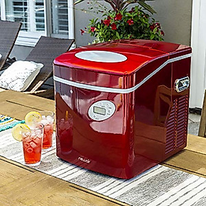 NewAir Portable Ice Maker 50 lb. Daily | Red | 3 Size Bullet Shaped Ice | First Batch Under 10 Minutes | Self Cleaning Quiet Operation Countertop Ice Machine | AI-215R