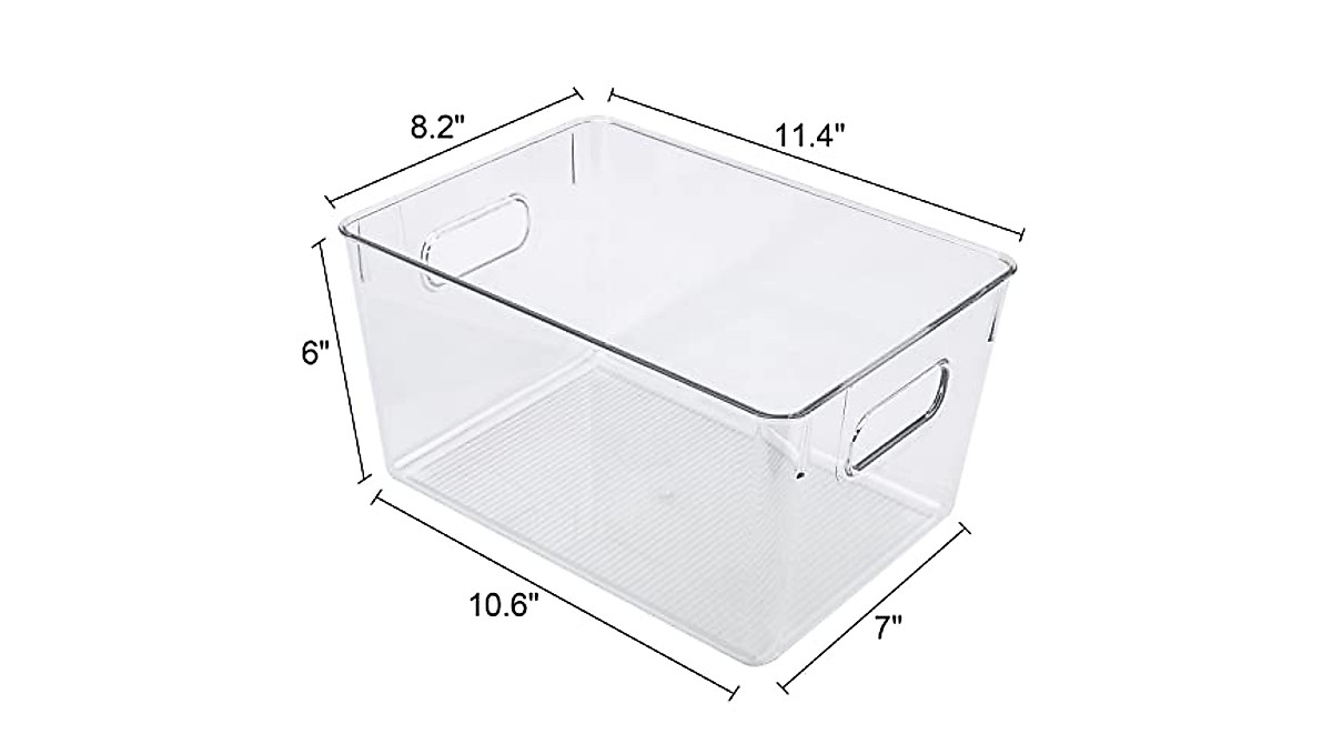 Clear Plastic Storage Bins for Pantry & Fridge (4-Pack)