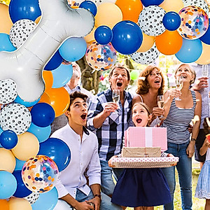 Whaline 124Pcs Blue Birthday Party Balloon Garland Arch Kit Blue Orange Dog Paw Bone Foil Balloons Fringe Curtains Party Decor for Boys Girls Baby Shower Blue Theme Birthday Party Decorations