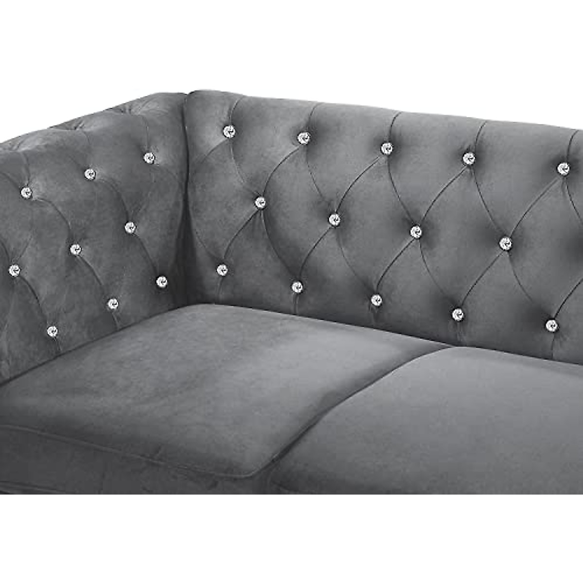 New Classic Furniture Glam Emma Velvet Two Seater Chesterfield Style Loveseat for Small Spaces with Crystal Button Tufts, Gray