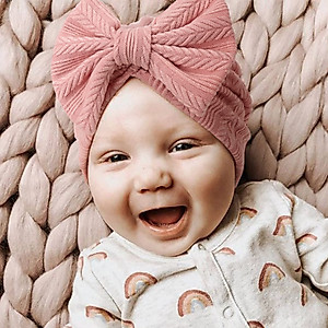 DRESHOW BQUBO 5 Pieces Newborn Baby Turban Hats Bow Baby Infant Beanie Breathable Toddler Cap for Baby Girls 3-12 Months