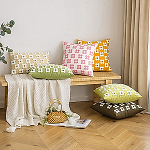 EMEMA Decorative Throw Pillow Covers Daisy Sun Flower Jacquard Pillowcase Cushion Case Square for Couch Sofa Bed Living Room Bedroom Set of 2, 16x16 Inch, Pink and White