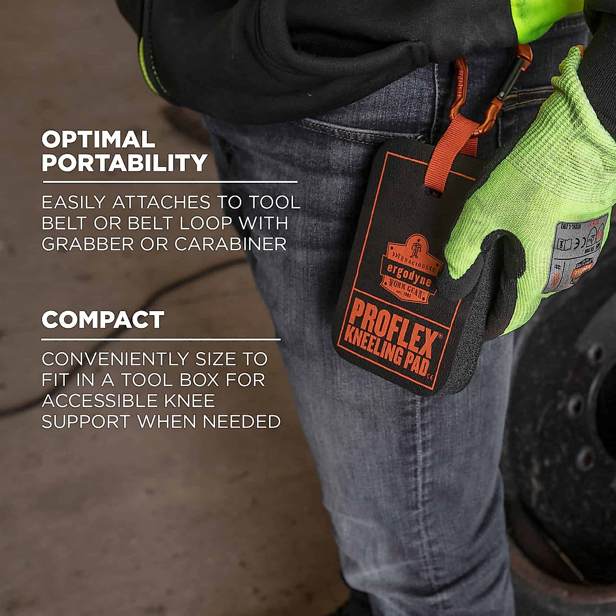 Ergodyne - 18565 ProFlex 365 Mini Kneeling Pad with Carabiner, 4" x 6" x 1", Black