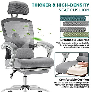 OLIXIS Gaming Ergonomic Foot Rest Reclining, High Back Mesh Home Office Computer Desk Chair with Wheels, Adjustable Headrest, Grey