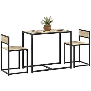 HOMCOM 3-Piece Industrial Dining Table Set for 2, Kitchen Table and Chairs, Dining Room Sets for Small Spaces, Oak