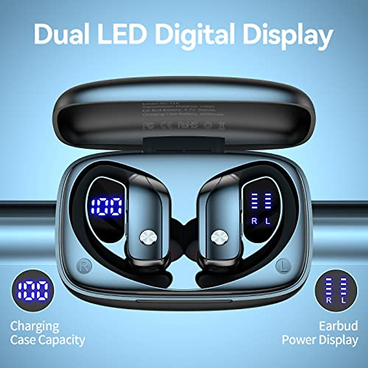 Wireless Earbuds for Microsoft Surface Pro 9 Bluetooth Headphones 48hrs Play Back Sport Earphones with LED Display Over-Ear Buds with Earhooks Built-in Mic