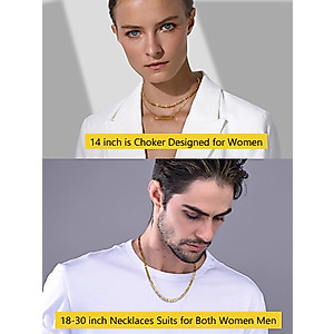 PROSTEEL Figaro Chain Gold Necklace 4mm Dainty Cute Chains 14 Inch Layered Necklaces For Men