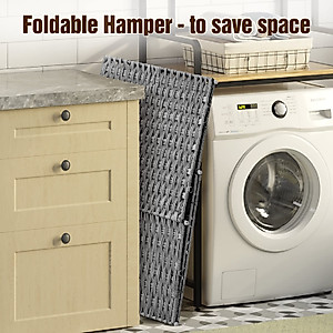 Greenstell Laundry Hamper with Wheels, No Install Needed, 110L Divided Handwoven Hampers & 2 Removable Liner Bags, Rattan Clothes Laundry Basket with Lid & Handles, Foldable Hampers Gray 22x13x26.4 In