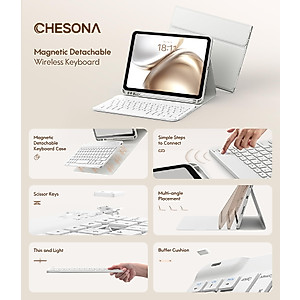 CHESONA Keyboard Case for iPad 10th Generation 10.9-inch 2022, Detachable Bluetooth Keyboard, Stand Folio Keyboard Cover with Pencil Holder, Rechargeable Keyboard for iPad 10th Gen 2022 (White)