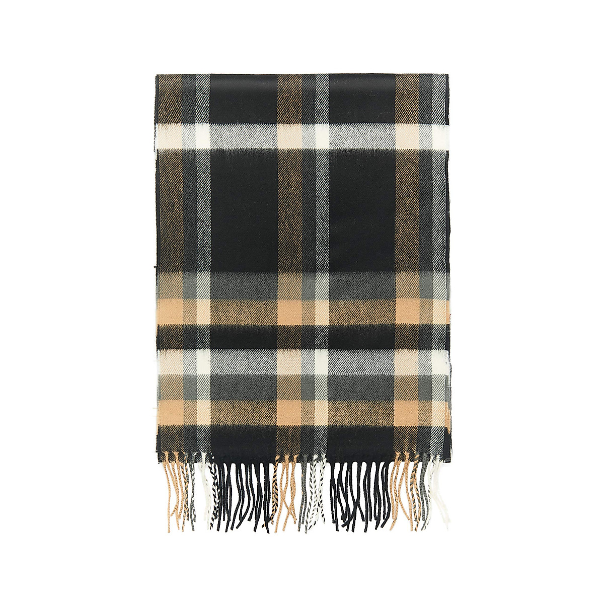 INVERNO Super Soft Luxurious Cashmere Feel Warm Winter Pattern Design Unisex Scarf (Black Tan Plaid)