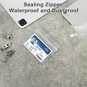 50 Packs Horizontal ID Badge Holder, Clear ID Card Holders for Badges and Name Badge Holders, Waterproof Plastic ID Badge Holder Horizontal for Teacher, Student, Nurse, Worker, Employee, Volunteer