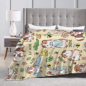 Cute Guinea Pig Blanket Gifts for Kids,Funny Guinea Pigs Daily Print Throw,Soft Flannel Plush Quilt for Bed Sofa Couch Chair Room Decoration 50 in x 40 in Small for Child
