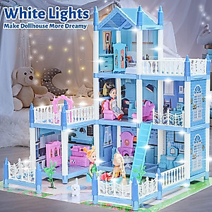 Doll House for Girls 2 3 4 5 6 7 8 Year Old - 3-Story 6 Rooms Dollhouse with 3 Dolls Light Accessories Furniture and Play Mat, DIY Pretend Dream Dollhouse Toy Gift for Kids (20.5'' x 16'' x 18.7'')