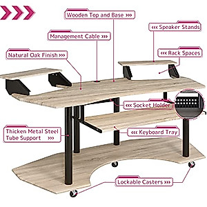 Acme Furniture Eleazar Music Recording Studio Desk, Natural Oak