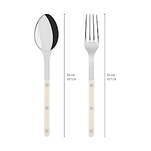 SABRE PARIS - 2-Piece Serving Set - Bistrot Collection - Large Fork & Large Spoon - Stainless Steel & Nylon - Dishwasher Safe - Ivory - Brilliant Finish