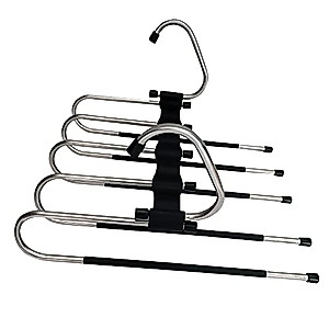 {Upgraded} Space Saving Magic Pants Hangers Multi-Layers (Pack of 2) for Men and Women. Multifunctional Use for Pants Scarves Skirts and Ties - Non-Slip Hangers with 5 Tiers for Closet Organizer