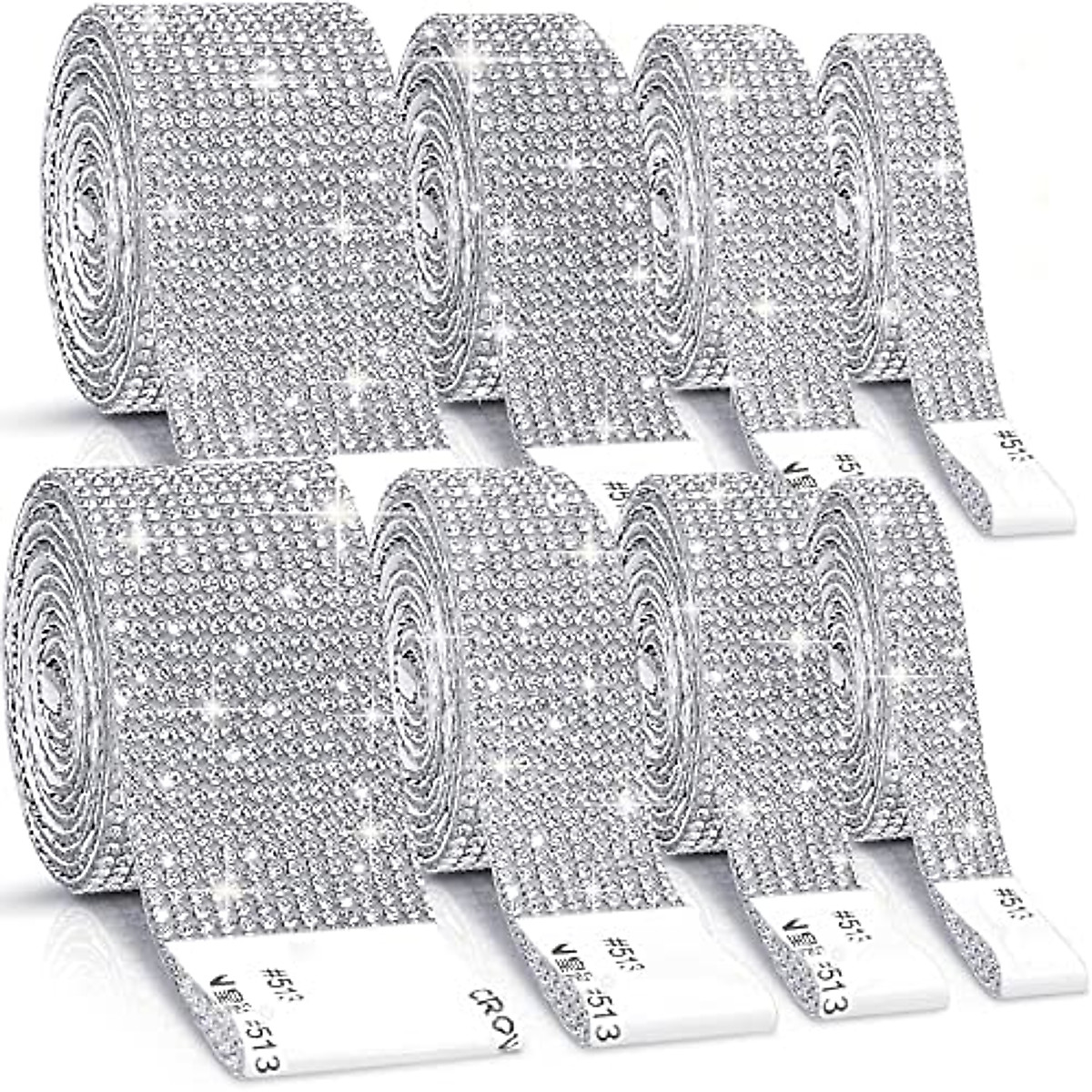 8 Rolls Rhinestone Ribbons,Cludoo 8 Yard Silver Self Adhesive Rhinestone Ribbon, Bling Crystal Diamond Ribbon Roll Wrap Glittering Rhinestones Sticker for Decoration Car DIY Arts Crafts Wedding (Sliver)