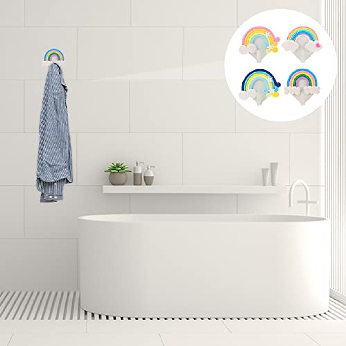 Zerodeko 4Pcs Decorative Wall Mounted Hooks Cartoon Rainbow Wall Hanger Key Holder Coat Rack for Hanging Scarves Bags Purses Hats Towels Children Room Living Room Organizer