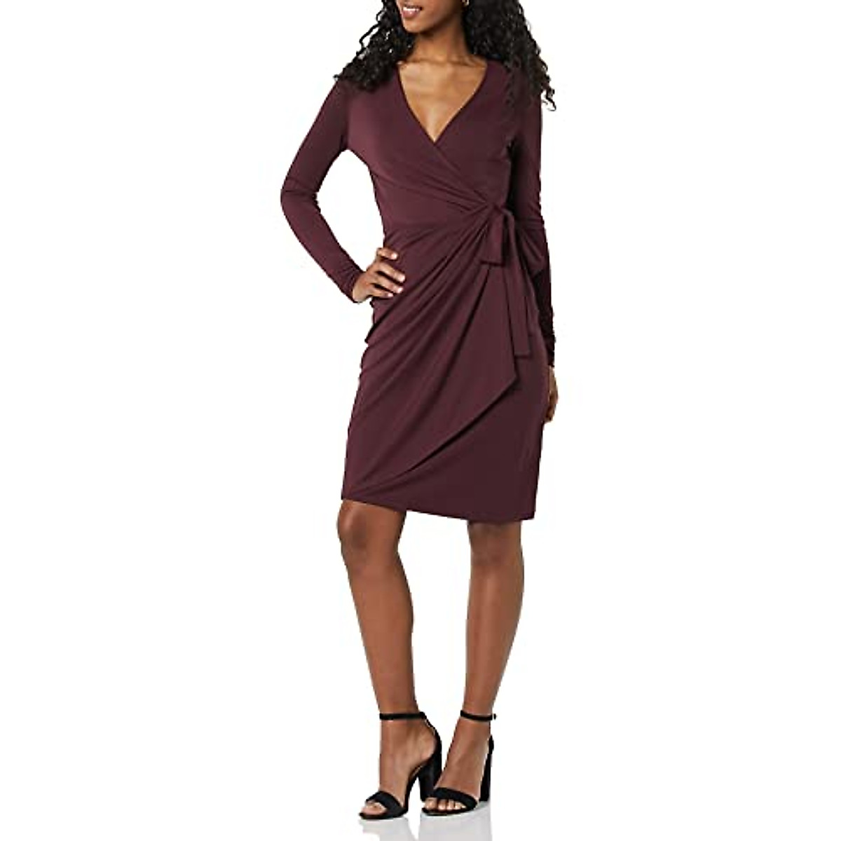 Amazon Essentials Women's Long Sleeve Classic Wrap Dress (Available in Plus Size), Burgundy, X-Large