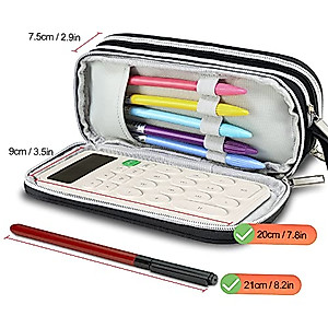 HOOMIL Large Pencil Case, Big Capacity Pencil Pouch 3 Compartments Waterproof Portable Stationery Bag with Zipper for School Office Boys Girls Teens Adults- Black