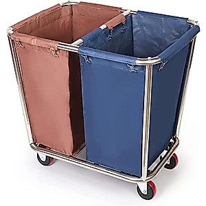 tonchean Rolling Laundry Sorter Cart 2 Bag, Commercial Laundry Hamper Basket Cart with Heavy Duty Lockable Wheels and Removable Bags Industrial Laundry Trolley Cart for Clothes Storage