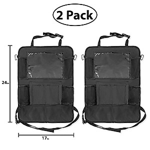 VERONA SUPPLIES Car Seat Organizer 2 Pack with Kick Mats - Muti-Pocket Back Seat Storage Bag with Touch Screen Tablet Holder, to Organize Toy, iPad, Bottle, Snacks, Books