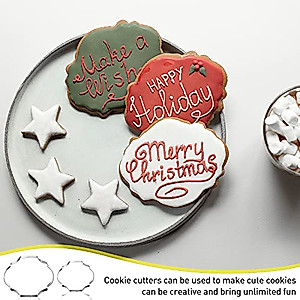10 Pieces Plaque Frame Cookie Cutter Stainless Steel Biscuit Cutter Fondant Cake Decorating Tools and 6 Pieces Sugar Stirring Pins for Kitchen Baking