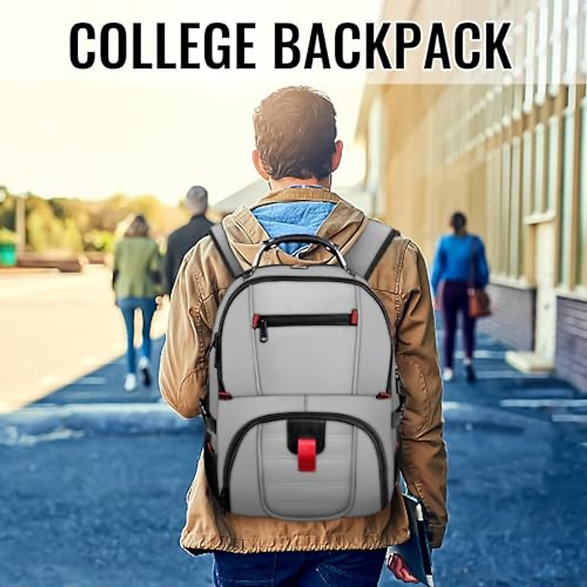 YOREPEK Travel Backpack, Extra Large 50L Laptop Backpacks for Men Women, Water Resistant College Backpack Airline Approved Business Work Bag with USB Charging Port Fits 17 Inch Computers, Light Grey