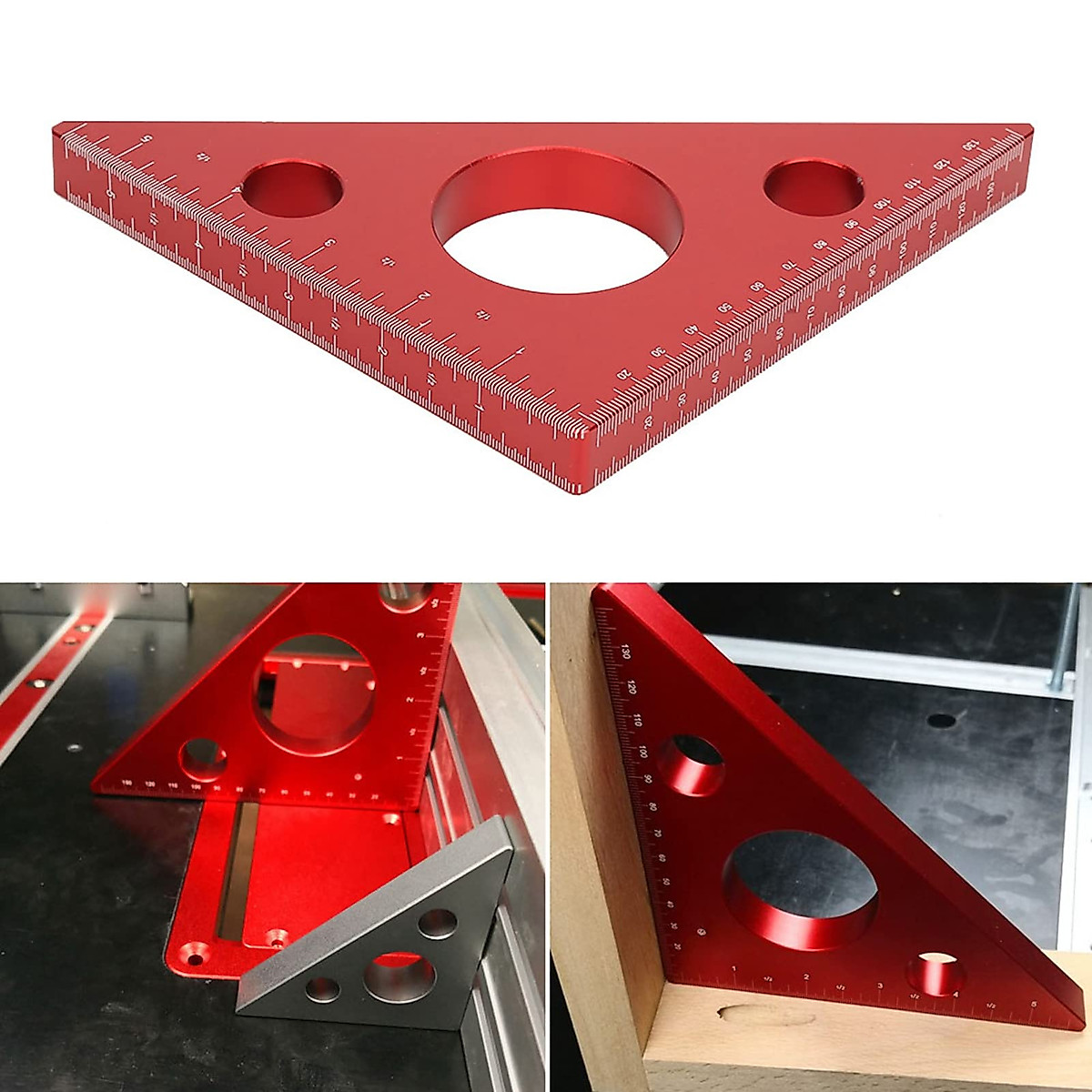 45 Degree Aluminum Alloy Angle Ruler Inch Metric, Carpentry Squares DIY Woodworking Triangle Ruler Measuring Gauging Tool for Industrial Household