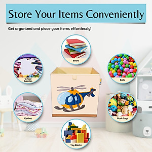 Product 4 Kids - Washable Cube Storage Organizer Bins, Foldable Canvas Toy Organizers and Storage for Toys, Books, Clothes- Kids Storage Bins for Bedroom or Playroom-13x13x13 Inch (Helicopter)