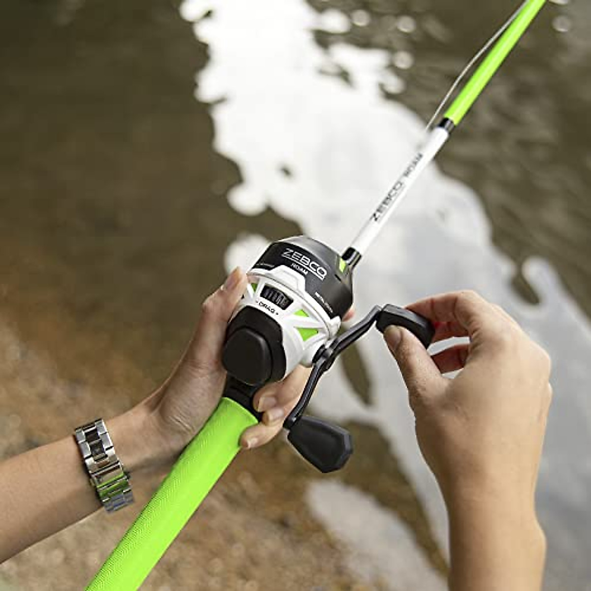 Zebco Roam Spincast Reel and Fishing Rod Combo, 6-Foot 2-Piece Fiberglass Fishing Pole with ComfortGrip Handle, QuickSet Anti-Reverse Fishing Reel, Pre-Spooled with 10-Pound Zebco Line, Green