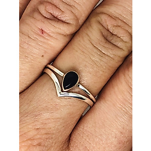 Black Onyx Ethnic Vintage Gipsy Pear Stone Ring 925 Sterling Silver Tribal Boho Chic (6)