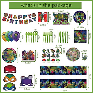 185 PCS Turtle Birthday Party Supplies, Complete Party Decorations Set with Banner, Balloons, Masks, Plates, Napkins, and Tablecloths for Themed Celebrations ﻿