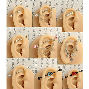 14G Industrial Barbell Earrings Stainless Steel Long Cartilage Helix Conch Body Piercing Jewelry 7-18pcs (Set #1)