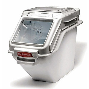 Rubbermaid Commercial Products ProSave Shelf Food Ingredient Bin with Scoop, 100-Cup, White, Kitchen Food Storage Sugar/Grains/Rice/Baking Supplies