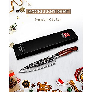 YARENH Chef Knife 8 Inch with Wood Sheath, Japanese Damascus High Carbon Stainless Steel, Full Tang Sandalwood Handle, Professional Kitchen Knife