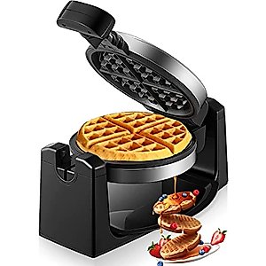 Waffle Maker 1100W, 180° Flip Belgian Waffle Iron with Nonstick Plates, Classic 1" Deep Waffles, Included Recipe, Removable Drip Tray, Browning Control, Stainless Steel