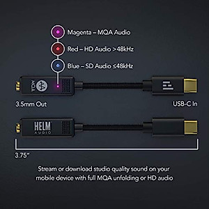 HELM Audio Bolt DAC/AMP, USB-C Portable High-End DAC/Headphone Amplifier with MQA Playback. Mobile Studio Sound for Android, iOS and PC. USB-C to 3.5mm Audio, THX Certified