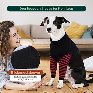 Kuoser Dog Recovery Sleeve for Front Legs, Dog Recovery Suit After Surgery, Dog Elbow Protector for Small Medium Large Dogs, Dog Joint Leg Sleeve Prevent Licking Wound Dog Cone Alternative, Black XS