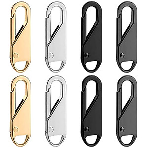 Zipper Pull Replacement, 8 Pieces Detachable Zipper Pull Tabs for Luggage Clothing Jackets Backpacks Boots Purse Coat(Silver, Black, Gold, Gun Black)