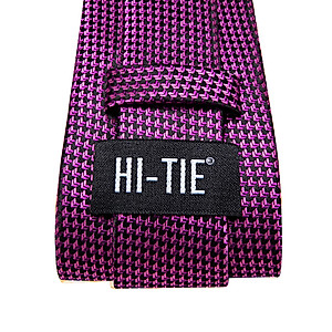 Hi-Tie Mens Purple and Black Ties Set Extra Long Silk Formal Necktie Woven Pocket Suqare Cufflinks Set 63inches for Wedding Business