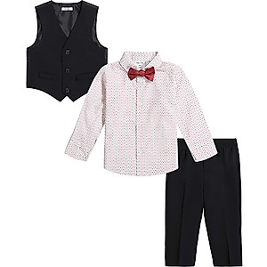 Calvin Klein Baby Boy's 4-Piece Formal Set, Includes Dress Shirt with Bow Tie, Suit Vest & Dress Pants, Black Performance