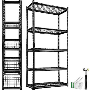 VEVOR Storage Shelving Unit, 5-Tier Adjustable, 2000 lbs Capacity, Heavy Duty Garage Shelves Metal Organizer Wire Rack, Black, 36" L x 16" W x 72" H for Kitchen Pantry Basement Bathroom Laundry Closet