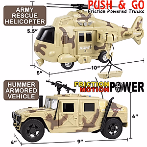 TeganPlay Emergency Vehicles Toy Set [4 Pack] | Ambulance, Fire Engine Truck, Rescue Helicopter, Police Car Toys for Boys | Friction Powered with Realistic Lights and Sounds