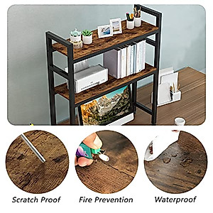 XTESMS Desktop Bookshelf, 2-Tier Multipurpose Countertop Storage Hutch for Computer Desk, Adjustable Wood Display Rack Organizer for Dorm Office Home - Brown