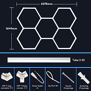 Sararoom 25 Pack Hexagon LED Garage Lights, 168W 17976LM Super Bight Car Detailing Ceiling LED Shop Light, 6500K Daylight LED Wall Lights for Garages, Shops, Basements, Repair Shops, Car Washes