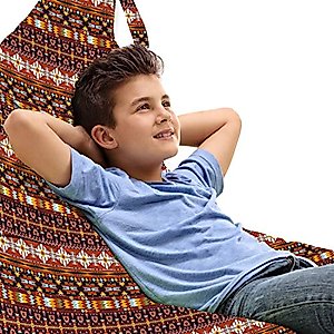 Lunarable Aztec Lounger Chair Bag, Ornate Rich Motifs in Autumn Colors Geometric and Floral Design Old Tribal, High Capacity Storage with Handle Container, Lounger Size, Orange Yellow Blue