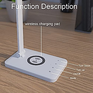 HDTIME LED Desk Lamp with Wireless Charging, Eye-Caring Table Lamp USB Charging Port, 3Lighting Modes 5Brightness Levels with Memory Function, Touch Control Adjustable Lamp15W Office, Reading, Study