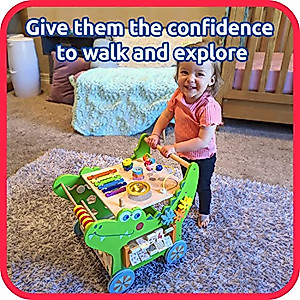 SPARK & WOW Crocodile Activity Walker - Ages 12m+ - Baby Activity Center Push Walker - 9 Different Activities - Teach Toddlers to Walk Through Play